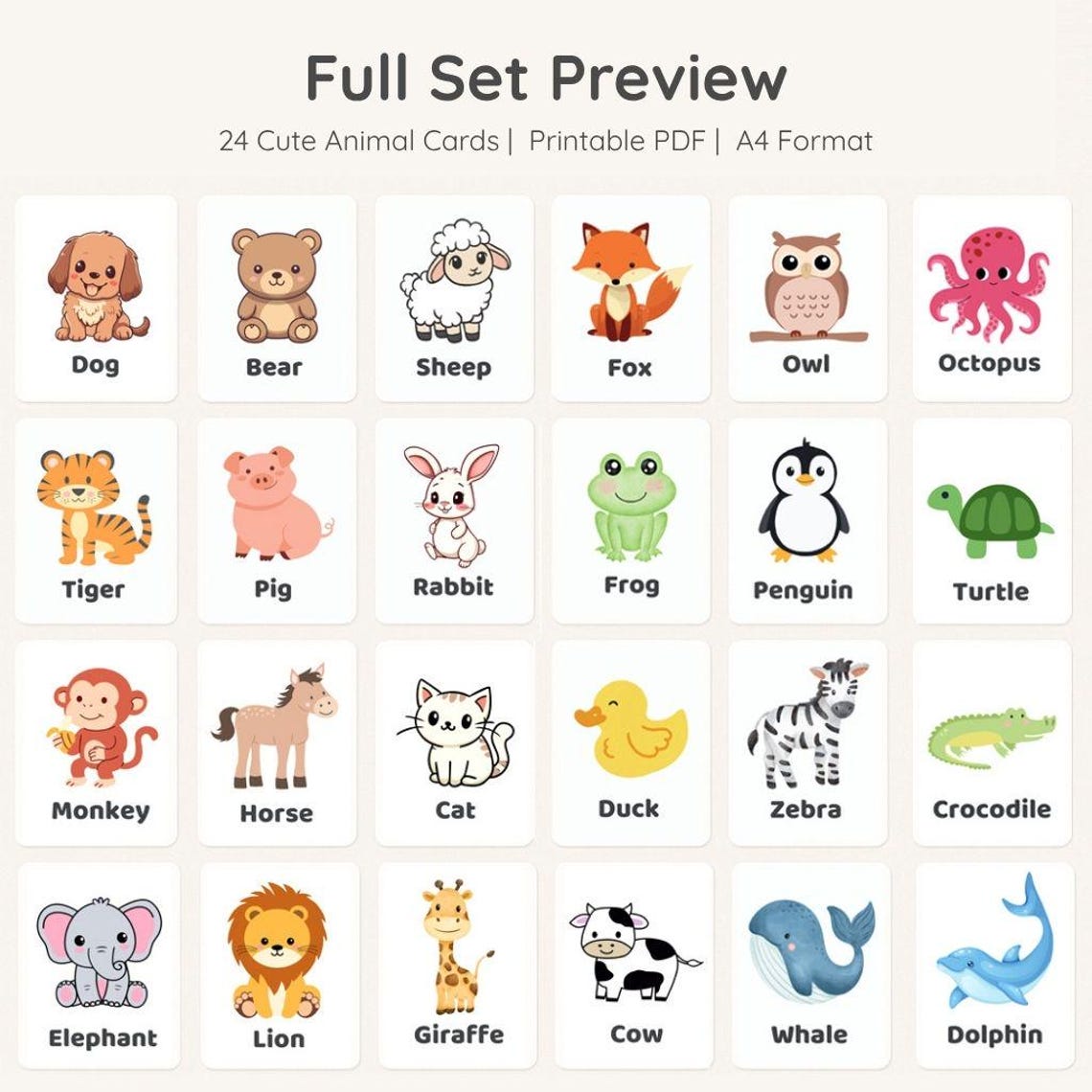 Printable Animal Flashcards for Toddlers – Pastel Educational Cards ...