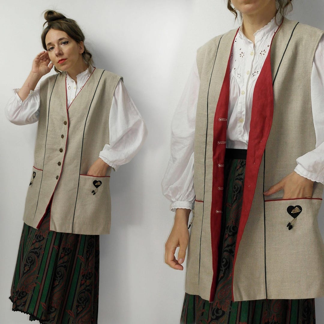 Vintage Trachten Linen Vest – Traditional Dirndl Waistcoat, Austrian ...