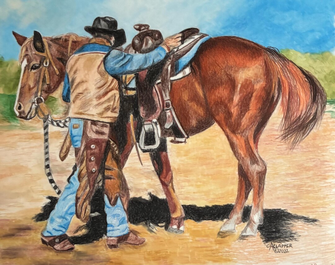 Cowboy Saddling up to Ride Original Art - Etsy