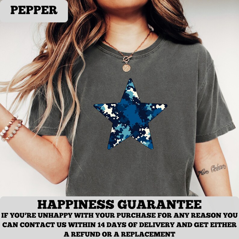 Blue Camouflage Star Shirt, Military Style Camouflage Tee for Outdoor ...