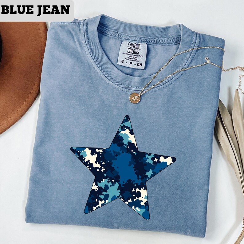 Blue Camouflage Star Shirt, Military Style Camouflage Tee for Outdoor ...