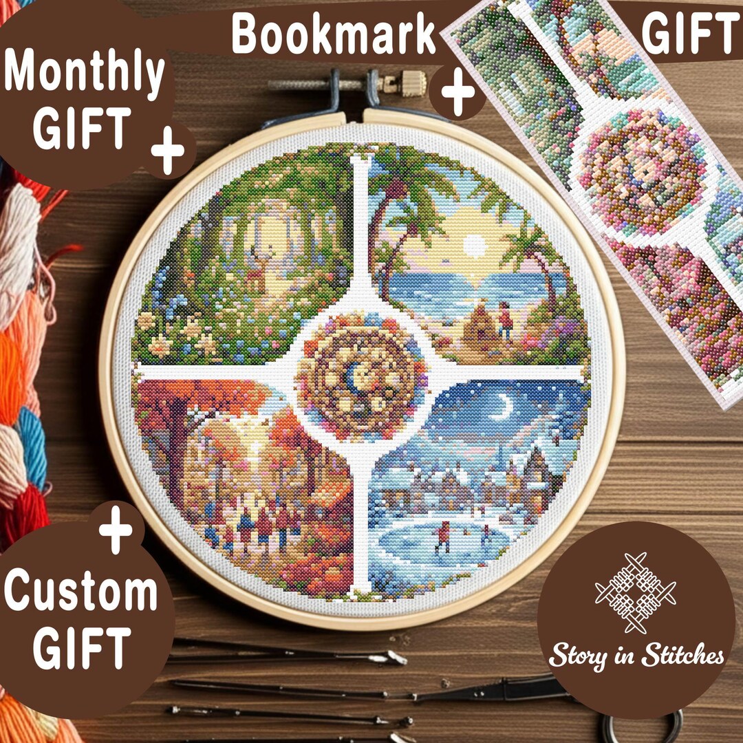 Four Seasons Cross Stitch Pattern, Woodland, Beach, Autumn and Winter ...