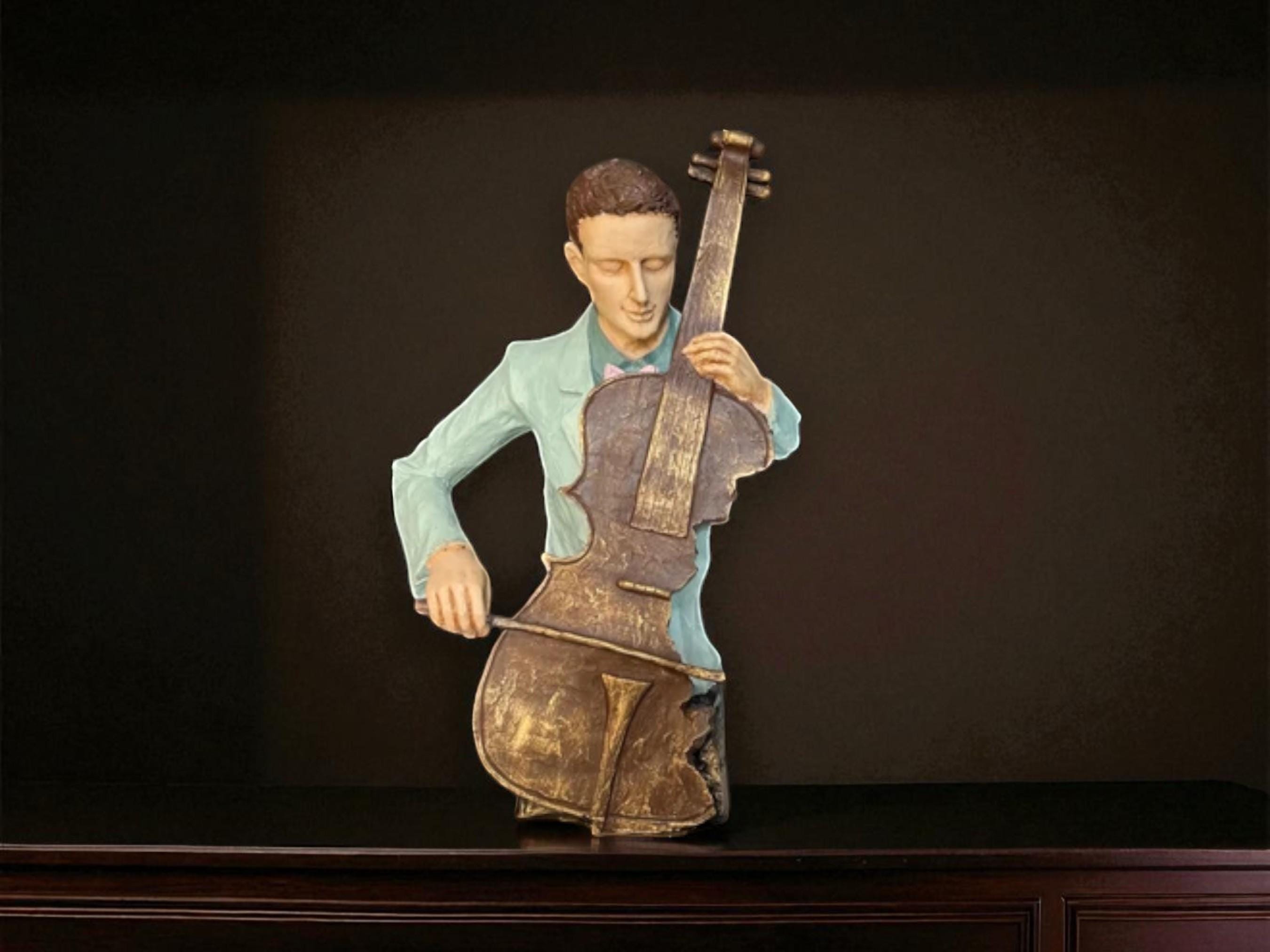 Handmade Cello Player Statue – 42 Cm Realistic Musician Figurine ...