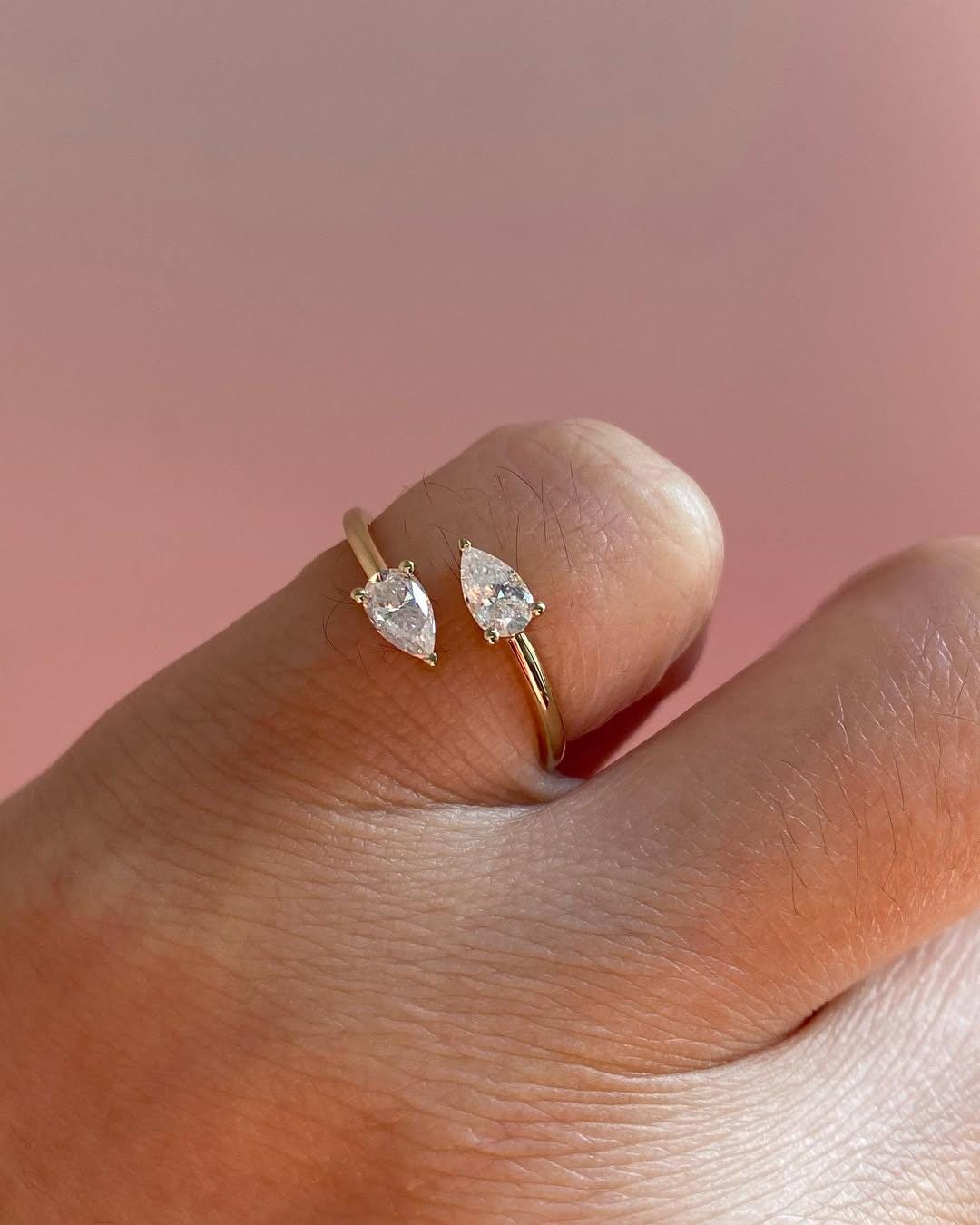 Pear Cut Moissanite Open Setting Ring, 14K Yellow Gold - Etsy