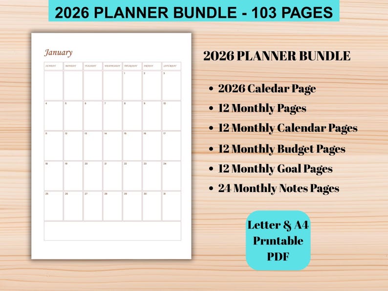 2026 Printable Planner Bundle | 2026 Big Journal, Aesthetic Yearly ...