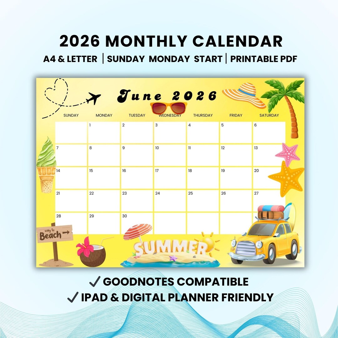 2026 June Monthly Calendar | Printable & Digital Planner | A4 Letter ...