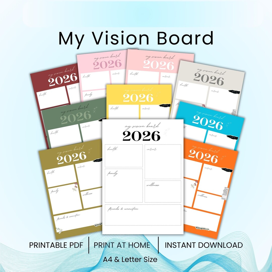 2026 My Vision Board | A4 & Letter | 10 Color Options | Printable PDF ...
