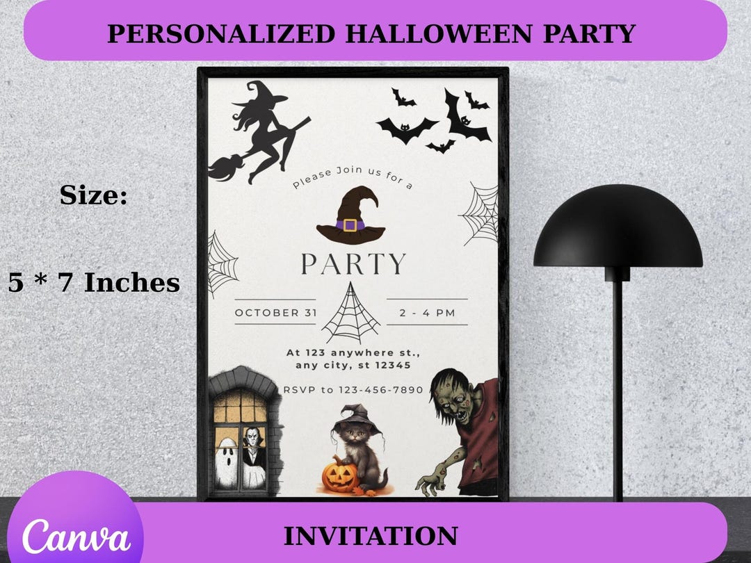 Editable Halloween Party Invitation | Editable Canva Template ...