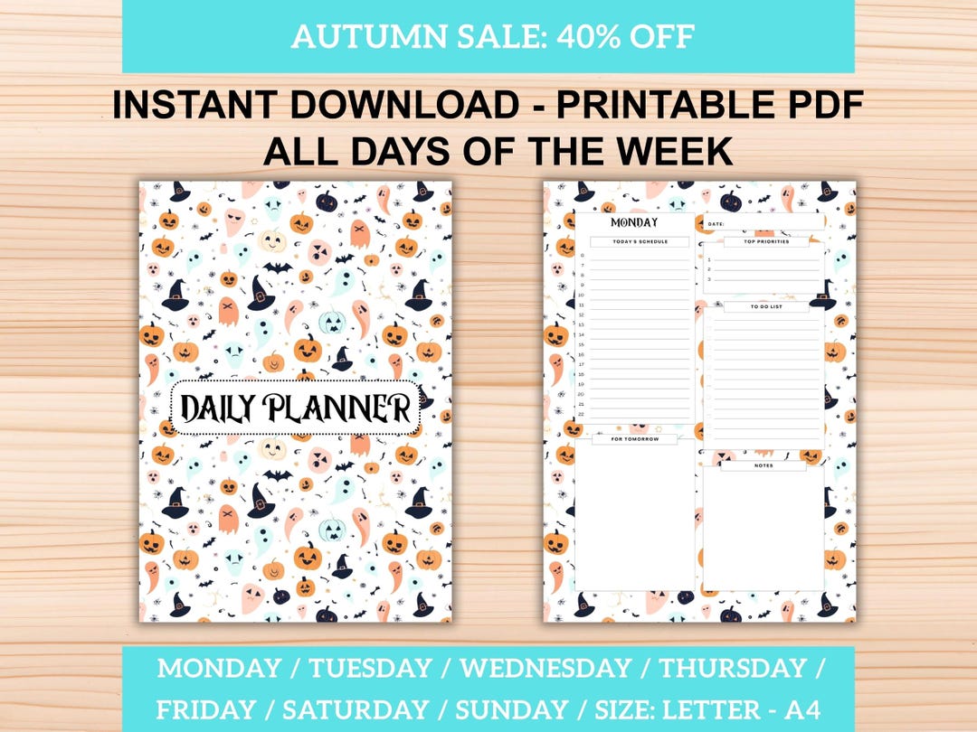 Printable Halloween Daily Planner | 7 Day Undated Journal PDF | Daily ...