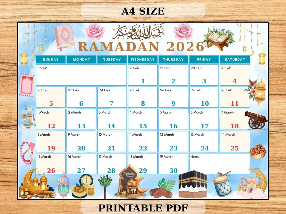 Ramadan Calendar 2026 Printable – Islamic Monthly Planner, Wall Desk ...