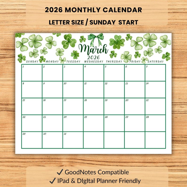 March Printable 2026 Monthly Calendar Watercolor Floral Monthly 2026 ...