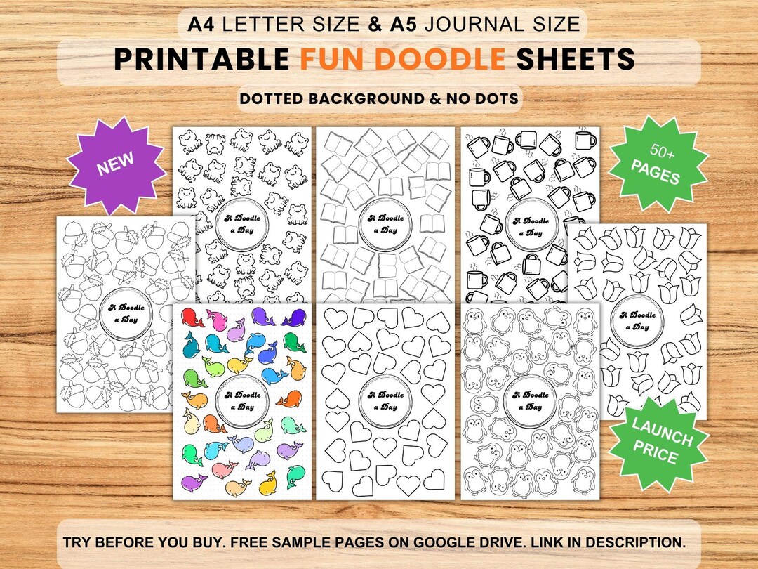 Printable Fun Doodle Sheets - A Doodle a Day Bundle | Journal Planner ...