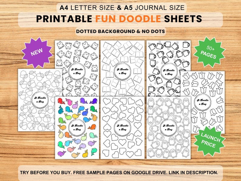 Printable Fun Doodle Sheets - A Doodle a Day Bundle | Journal Planner ...