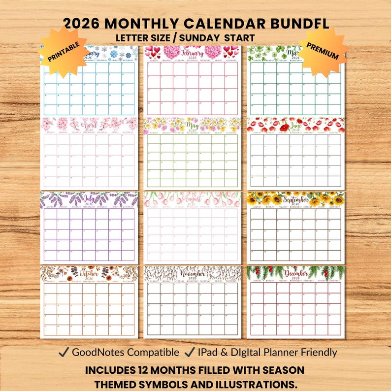 2026 Printable Calendar PDF | Monthly Planner for Teachers, Kids ...
