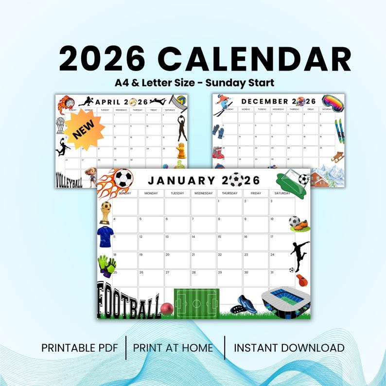 2026 Sports Calendar – Monthly Planner – Different Sport Each Month ...