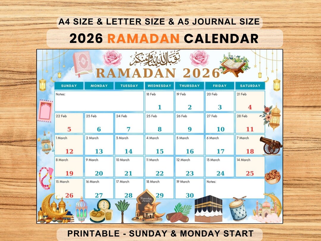Ramadan Calendar 2026 Printable – Islamic Monthly Planner, Wall Desk ...