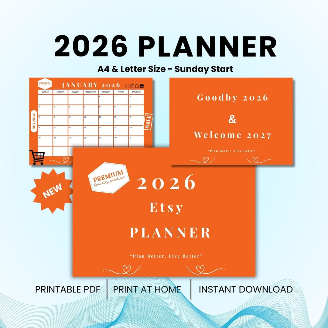 2026 Etsy-inspired Calendar – Sunday Start | 12 Months + Front & Back ...