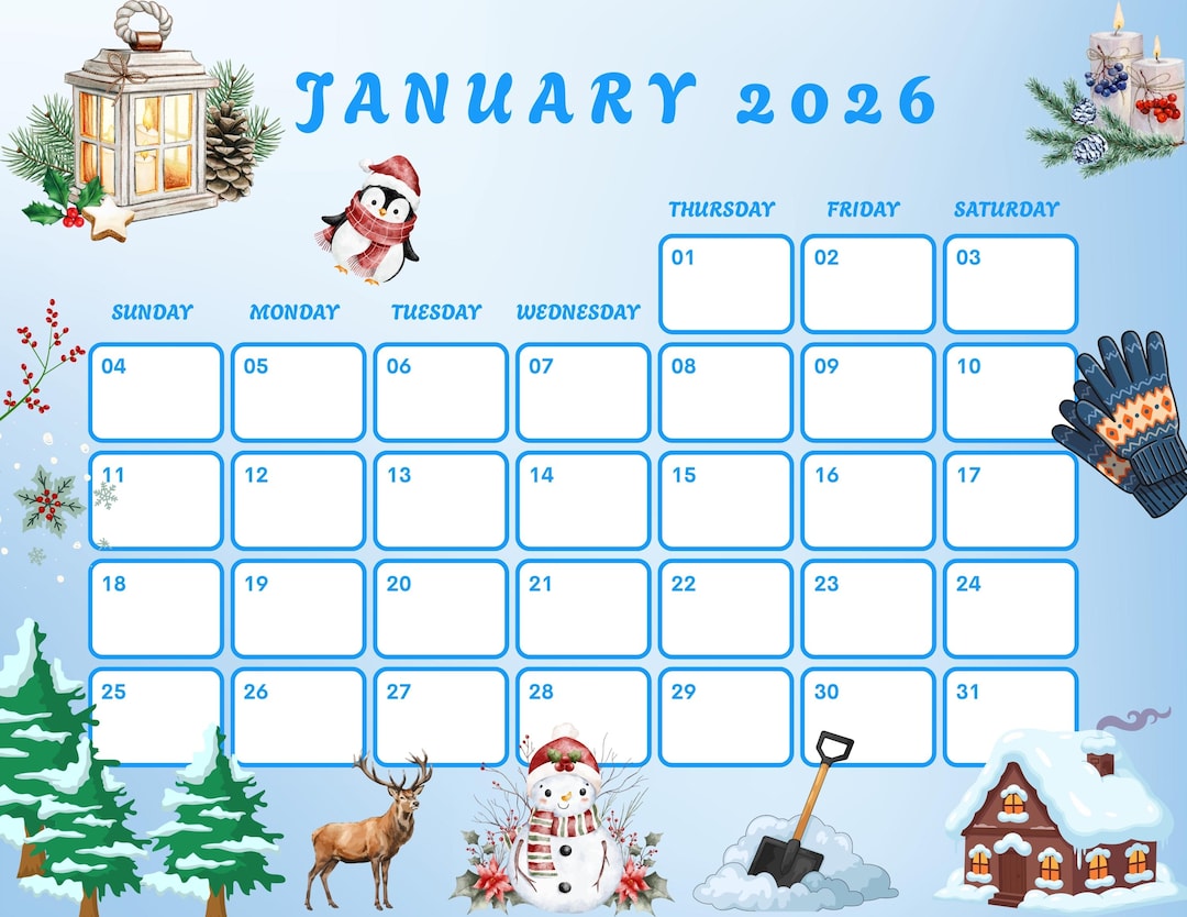 Buy 2026 JANUARY Monthly Calendar - Cute Printable 2026 Planner for ...