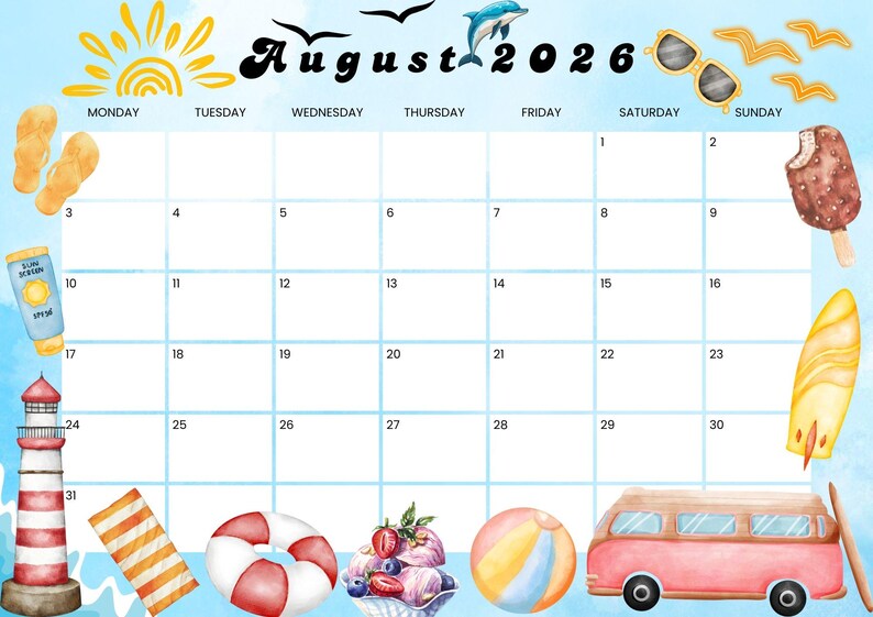 2026 August Monthly Calendar | Printable Digital Planner | A4 Letter ...