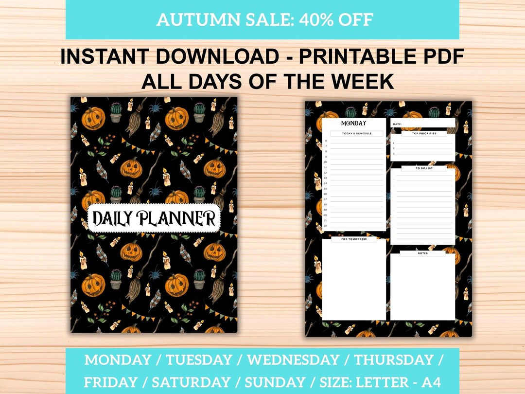 Printable Daily Planner Printable: Black Pumpkin Themed - Printable ...