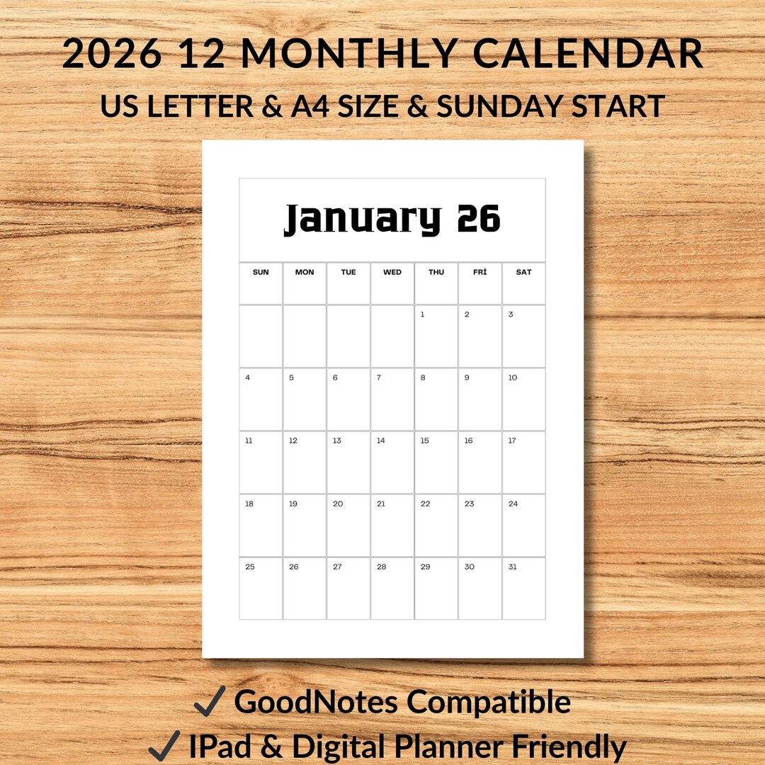 2026 Monthly Calendar Monthly Planner Vertical Elegant Monthly Calendar ...