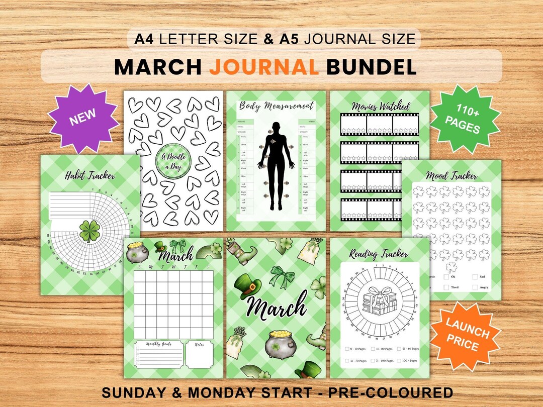 March Journal Bundel - Printable Monthly Planner Organizer, St Patricks ...