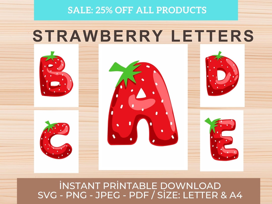 Strawberry Alphabet Clipart A-Z | 26 Letters | SVG PNG JPEG Pdf | Cute ...