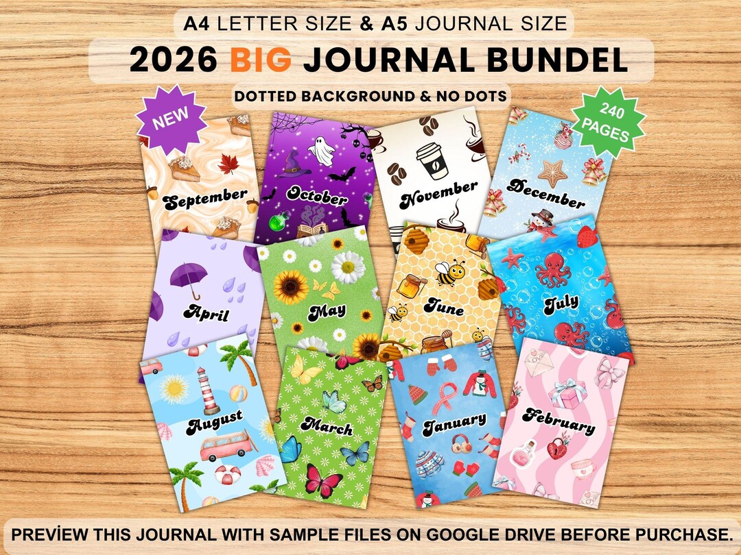12 Monthly Printable Journals Bundle | Colorful Digital Journal for ...