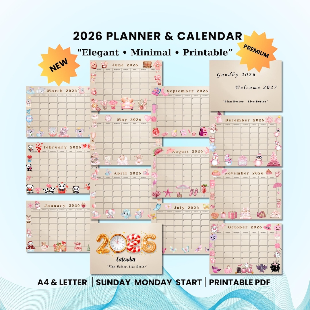 2026 Kawaii Pastel Calendar Printable – Soft Girl Aesthetic Monthly ...
