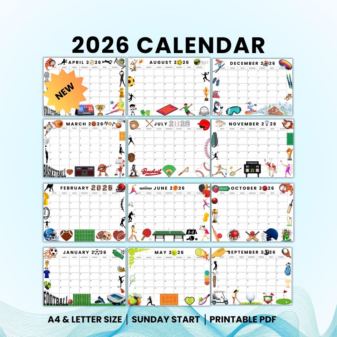 2026 Sports Calendar – Monthly Planner – Different Sport Each Month ...