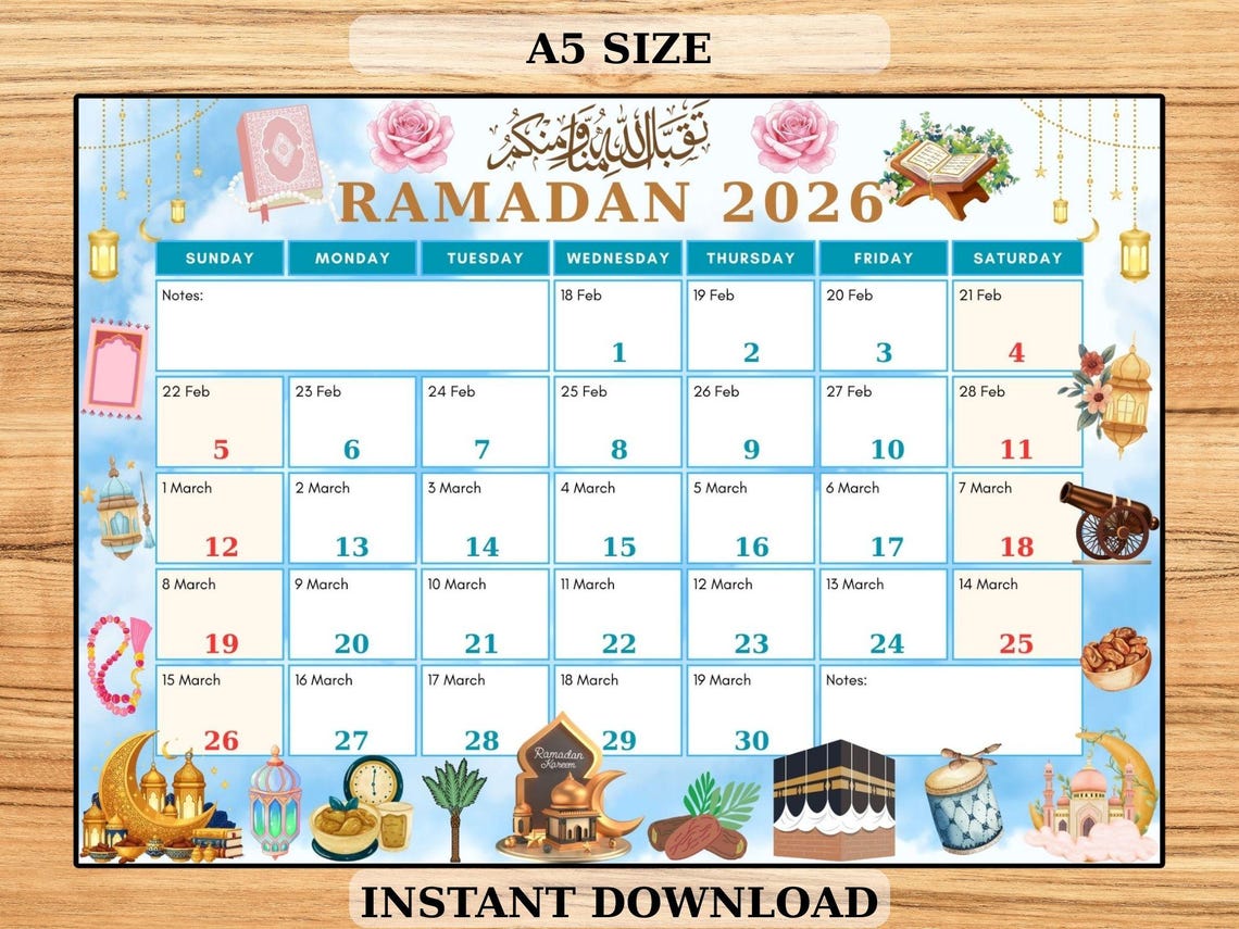 Ramadan Calendar 2026 Printable – Islamic Monthly Planner, Wall Desk ...