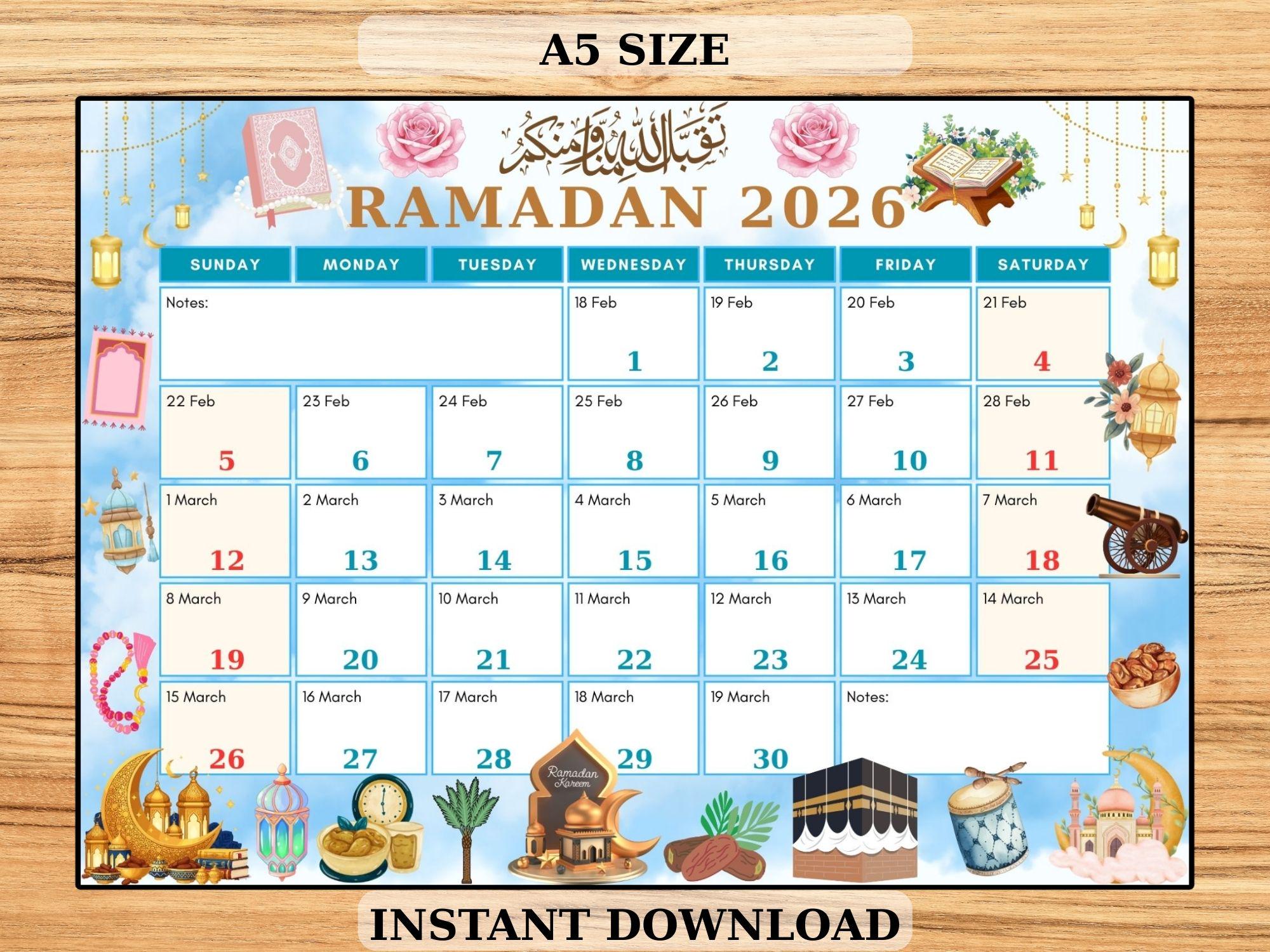 Ramadan Calendar 2026 Printable – Islamic Monthly Planner, Wall Desk ...
