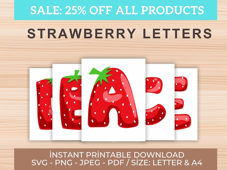 Strawberry Alphabet Clipart A-Z | 26 Letters | SVG PNG JPEG Pdf | Cute ...