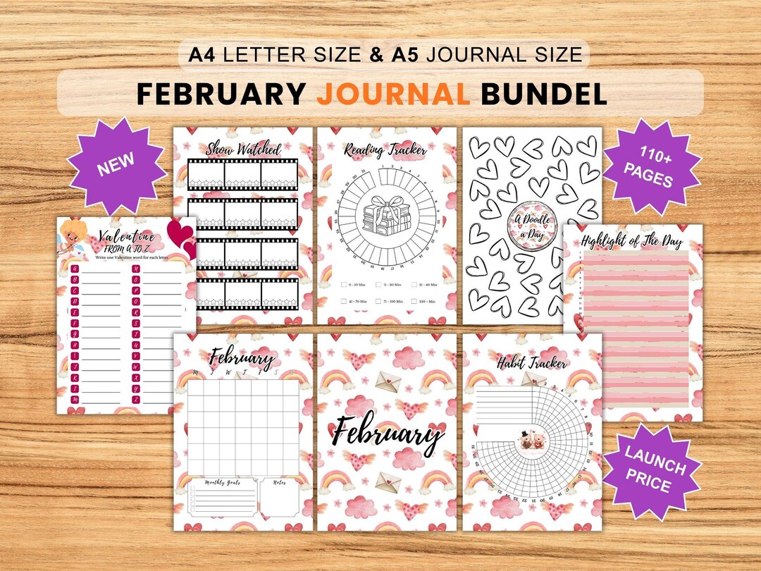 February Journal Bundle - PRINTABLE Journal Pages - Calendar- PRE ...
