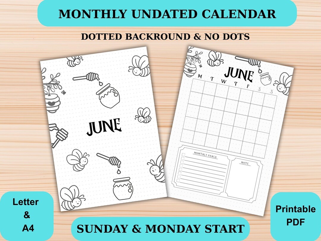 June Title Page - Honey - June Calendar - PRINTABLE Calendar - Journal ...