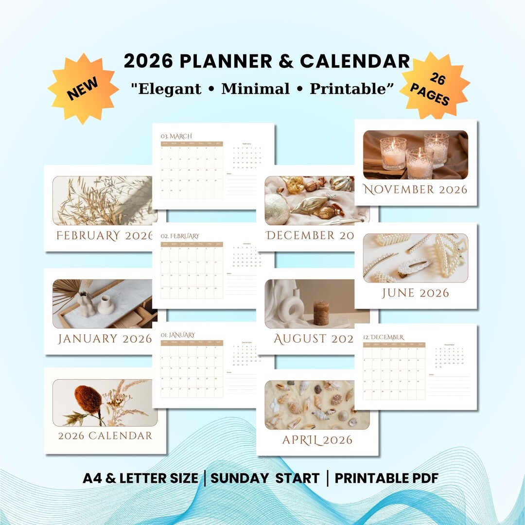 2026 Monthly Calendar - Cream Themed Wall Calendar – 26-page Minimal ...