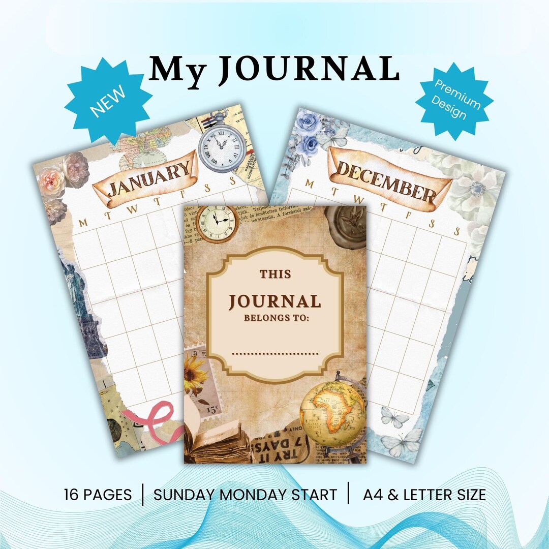2026 Monthly Calendar Journal Planner, Vintage Collage , Monthly ...