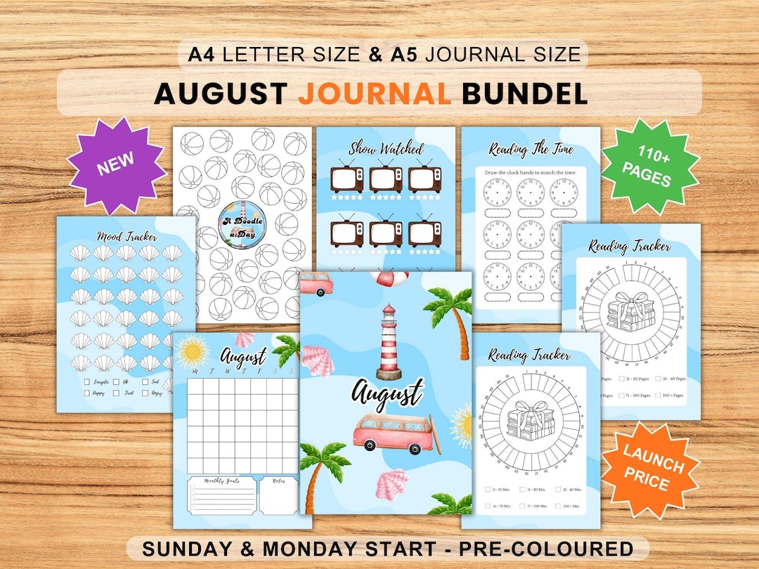 AUGUST Journal Bundel - Printable Monthly Planner Organizer, Holiday ...
