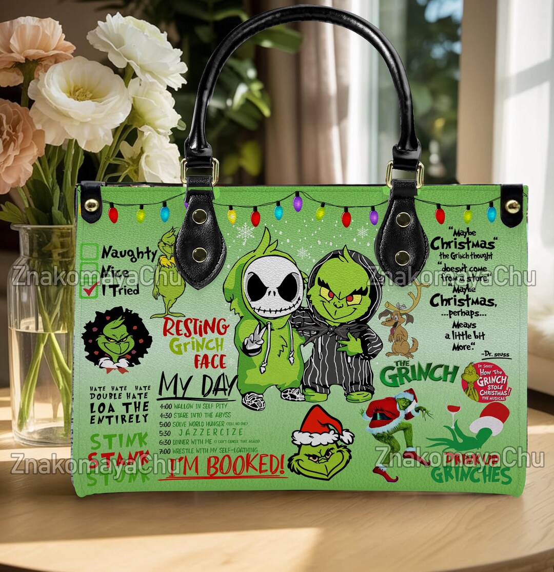 Grinch Christmas Leather Handbag, Grinch Christmas Shoulder Bag ...