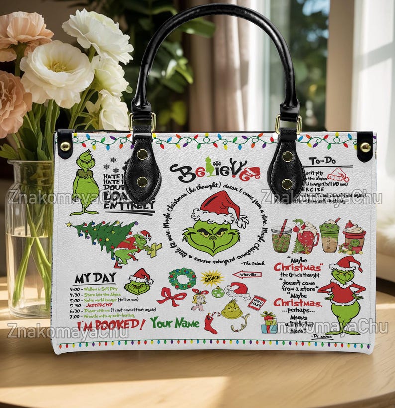 Grinch Christmas Leather Handbag, Grinch Christmas Shoulder Bag ...