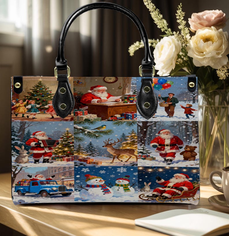 Christmas Snowman Personalized Leather Handbag, Snowman Personalized ...