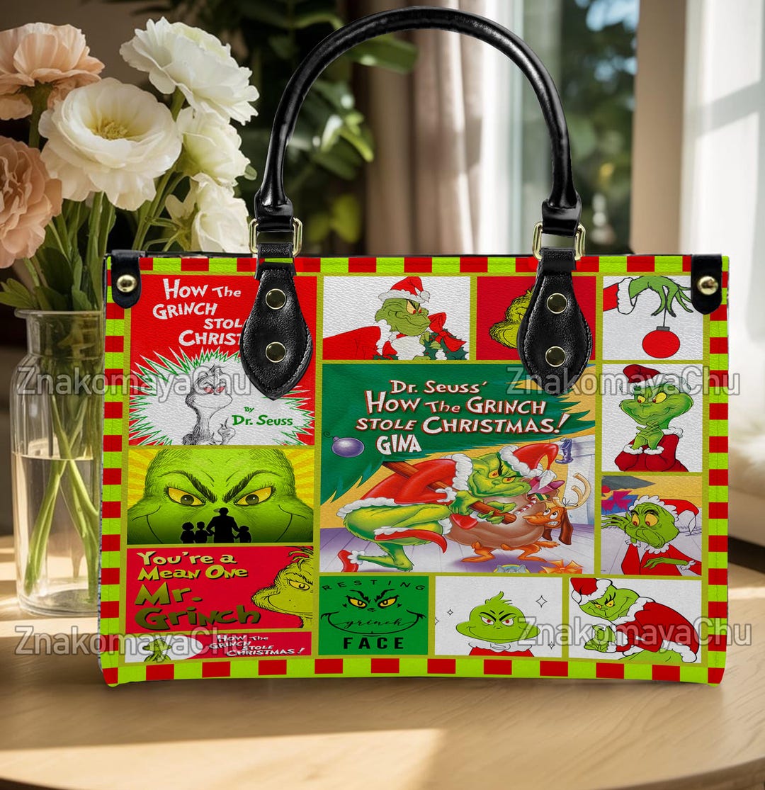 Grinch Christmas Leather Handbag, Grinch Christmas Shoulder Bag ...