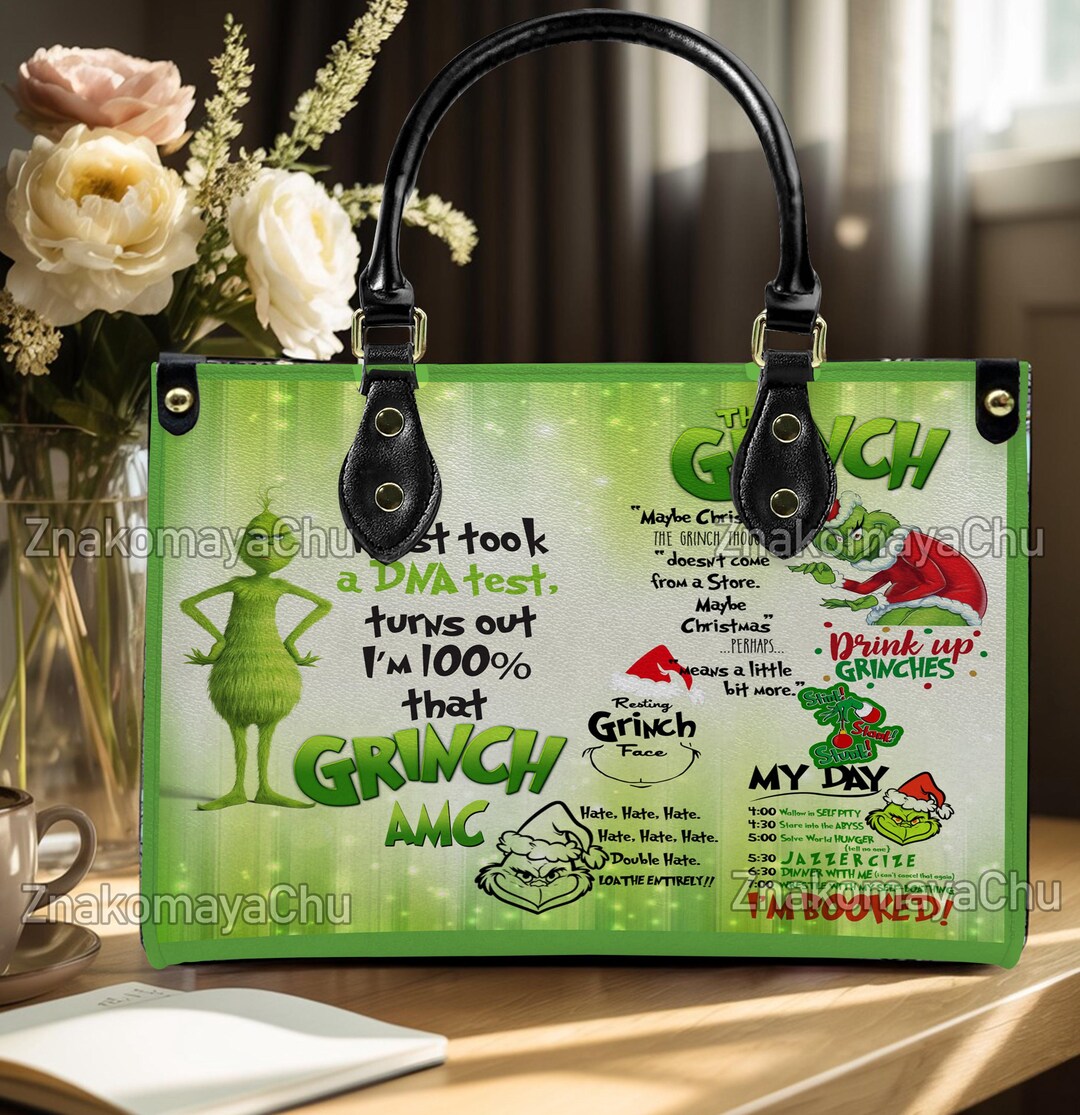 Grinch Christmas Leather Handbag, Grinch Christmas Shoulder Bag ...