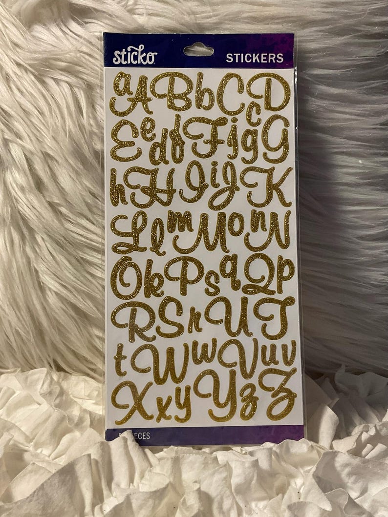 STICKO - GOLD Glitter Cursive Letter Stickers - Etsy