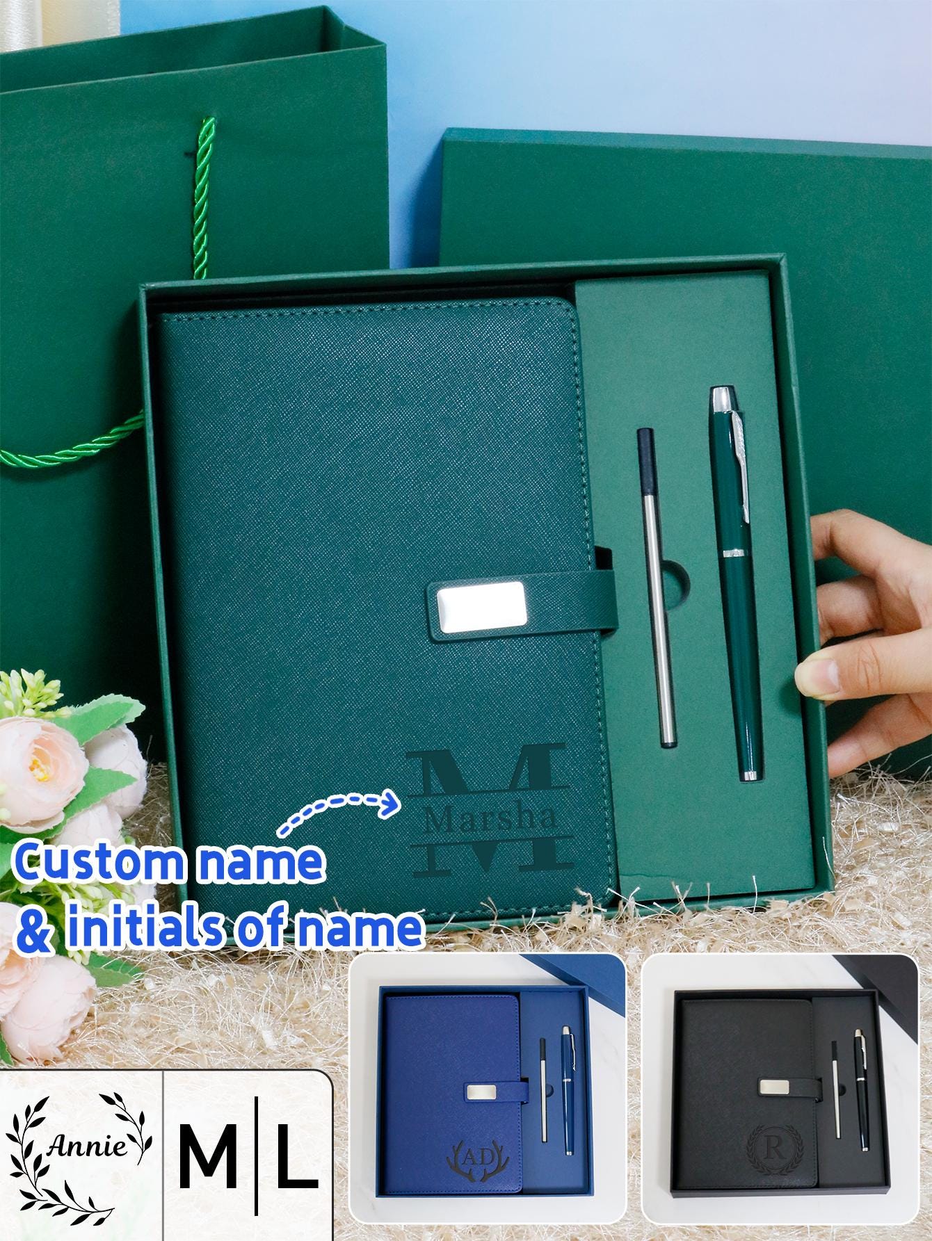 Personalized Notebook Gift Set With Pen, Custom Name & Initials Journal ...