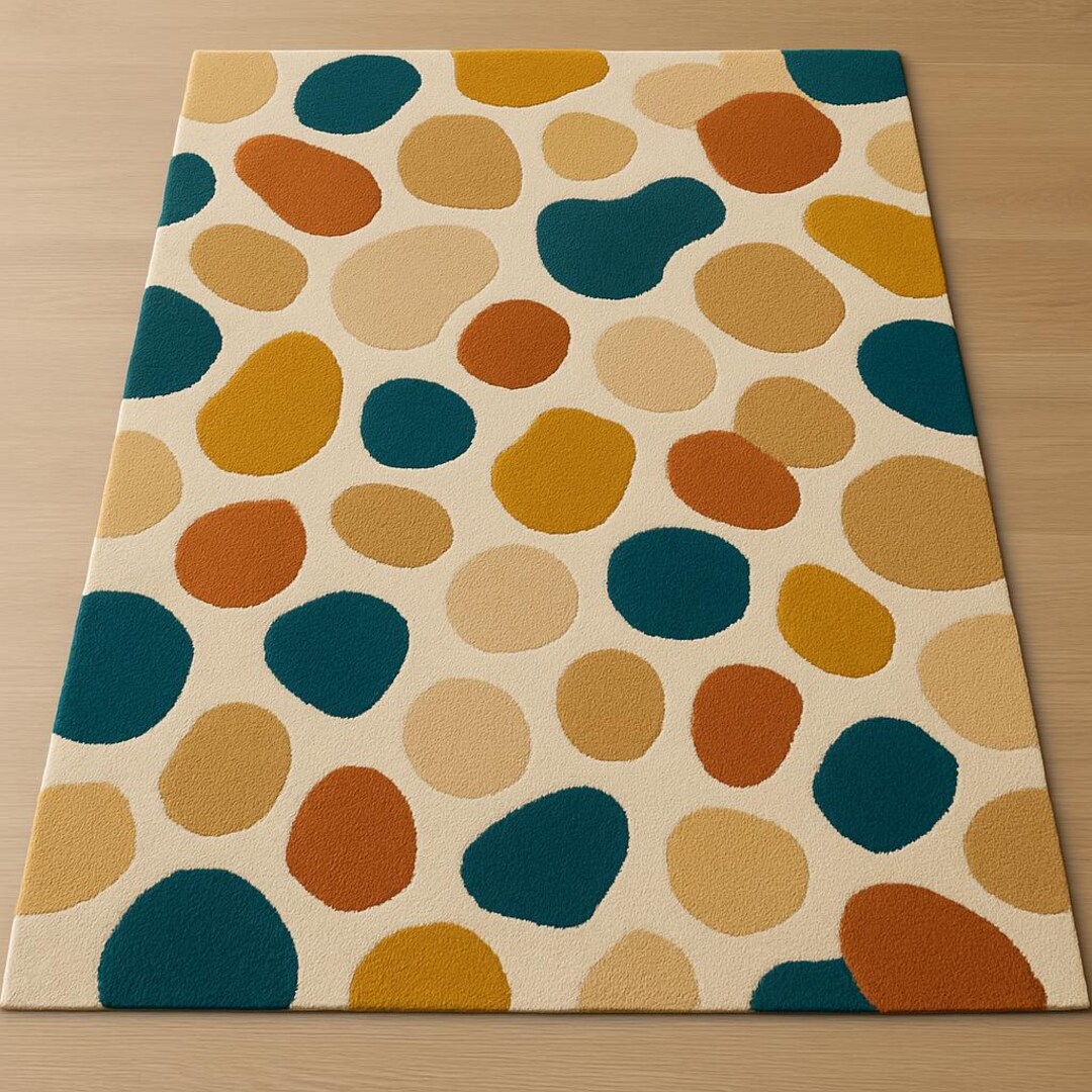 Hand-tufted Wool Rug: Pebble Scatter Flow Design, Neutral Earth Tones ...