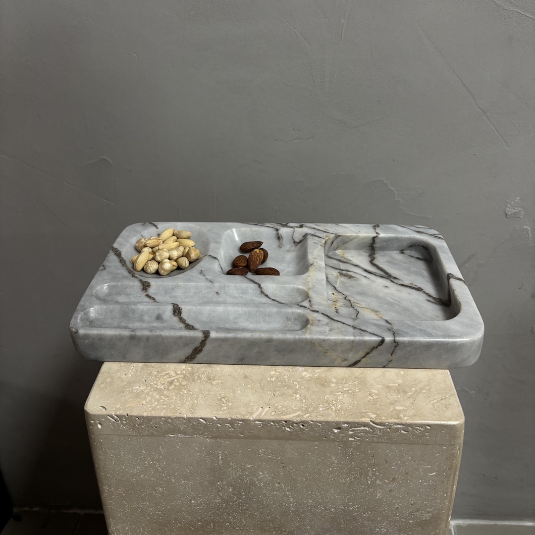 Handcrafted Tundra Grey Marble Snack Tray Five Section Natural Stone ...