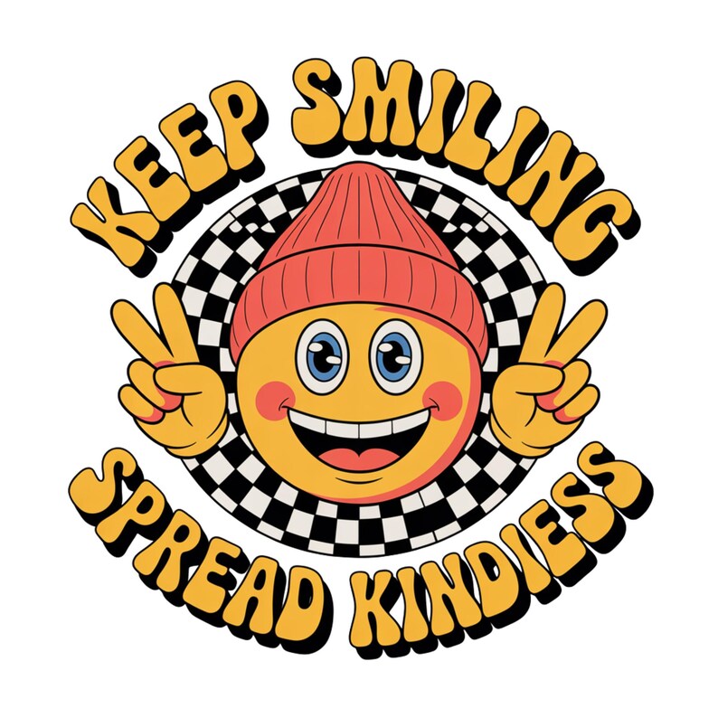 Keep Smiling • Spread Kindness Retro Emoji Sticker Png | 70s Style ...