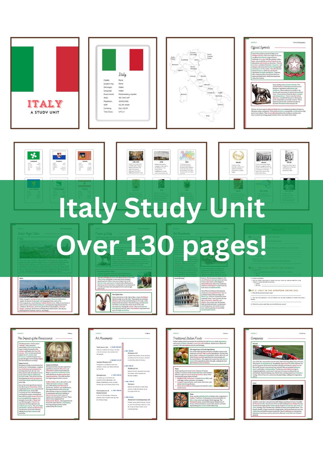 Italy Study Unit for Middle School (ages 11-14), US Version, XXL Map ...