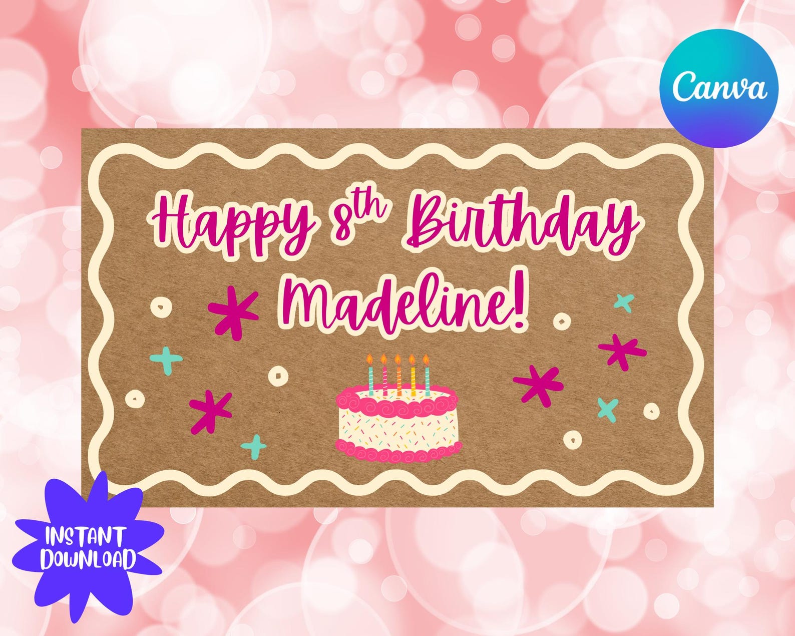 Editable Kids Birthday Banner Template | DIY Party Sign (digital ...